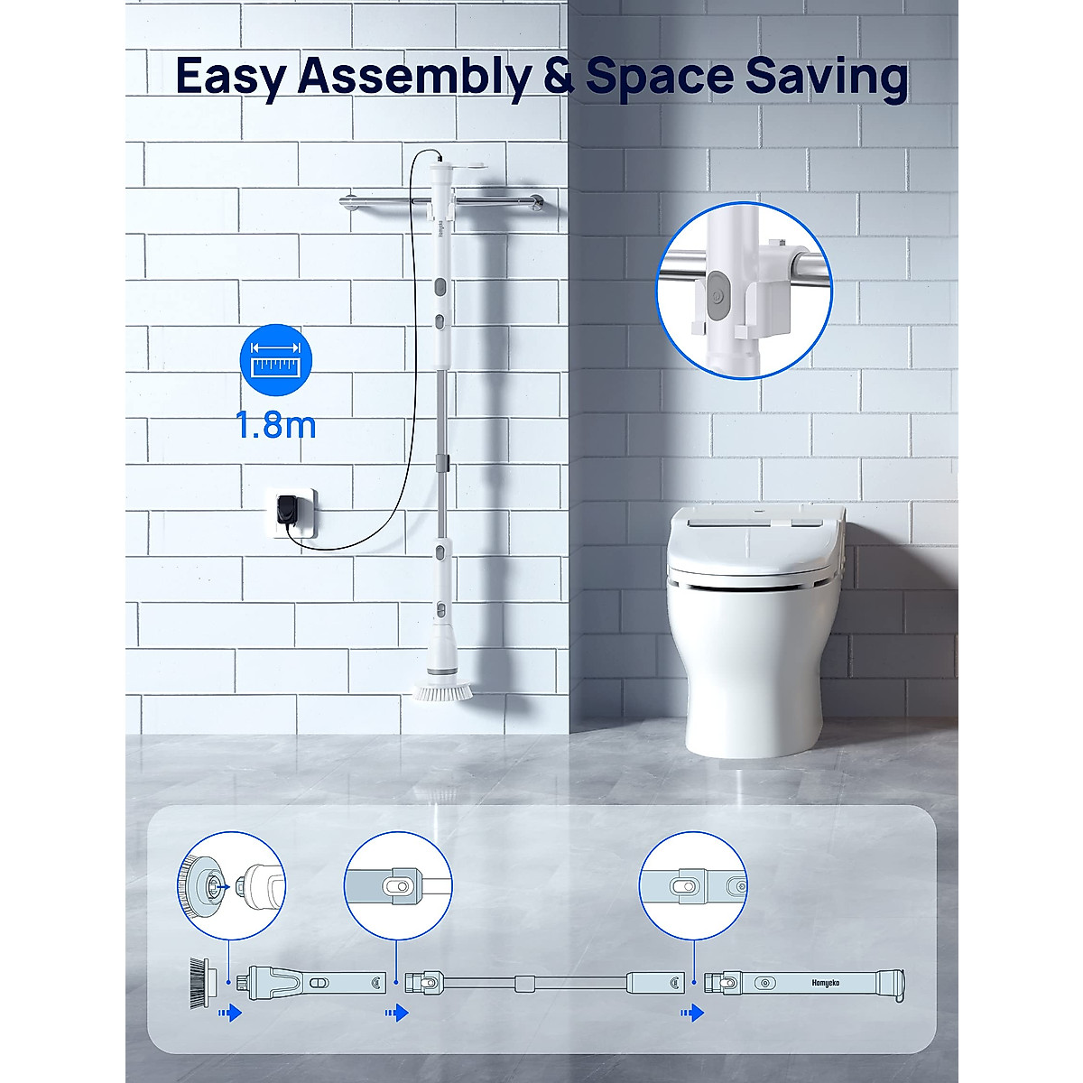 Homyeko Electric Spin Scrubber for Bathroom, Scrubber Cleaning Brush, Shower Scrubber with Long Handle, Power Scrubber Brush for Tub, Floor, Car Wheel, Tile Cleaning, 5 Replaceable Brush Heads