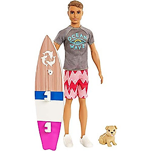 Ken Doll with Puppy and Surfboard