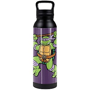 Teenage Mutant Ninja Turtles TMNT OFFICIAL Donnie And Logo 24 oz Insulated Canteen Water Bottle, Leak Resistant, Vacuum Insulated Stainless Steel with Loop Cap