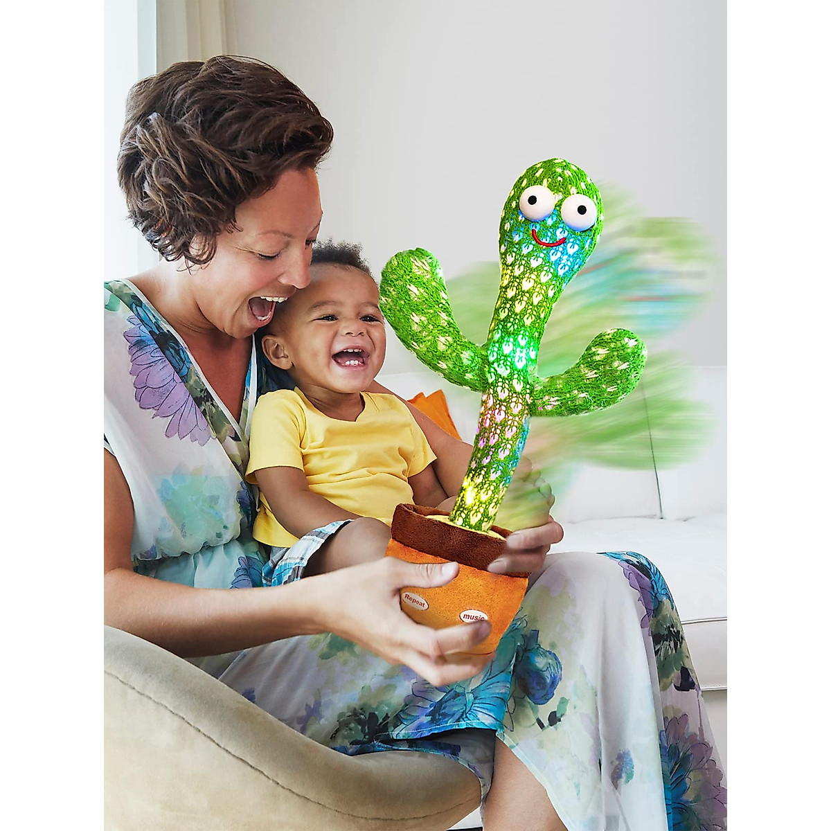 Keculf Cactus Toy - Talking, Singing Cactus Toy, Mimicking Musical Cactus with LED Light, Repeats What You Say with Songs in English for Babies Cactus Toy Mimic Gift Box Packaging