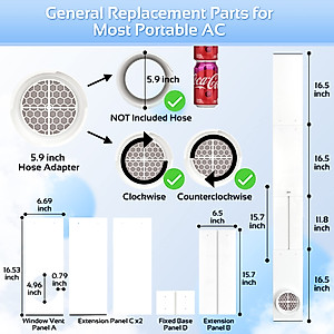 Garfine Portable AC Window Seal Kit Compatible with 5.9 inch Hose, Max Length 61.4”, Window Vent Kit with Vent Screen, 2 Types of Weather Stripping and Window Lock for Window & Patio Sliding Door