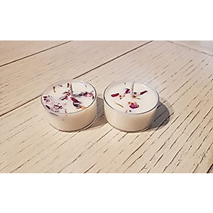 Love Spell Natural Soy Wax Tealights 6ct Hand Poured with Fragrant/Essential Oils & Dried Flowers
