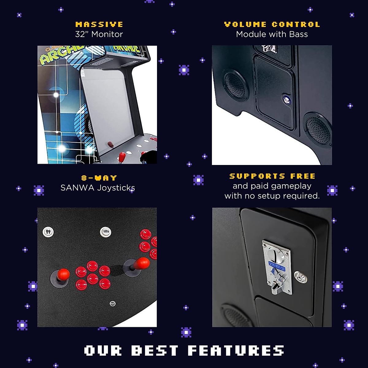Creative Arcades Slim Full Size Stand-Up Commercial Grade Arcade Machine | 4 Player | 4500 Games | 32" LCD Screen | 4 Sanwa Joysticks | Trackball | 2 Stools Included | 3 Year Warranty