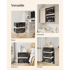 SONGMICS Plastic Storage Bins with Lids, 11.6 Gal. (46.4 Qt.) Stackable Closet Organizer, 5 Doors, Pack of 3, Storage Cabinet, Office Organization, Foldable, Cloud White and Slate Gray URPB044W03