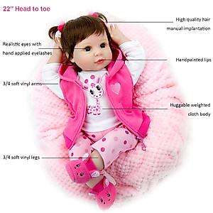 Milidool Lifelike Reborn Baby Dolls Girl, Realistic Baby Doll 22 inch Newborn Girl Doll with Feeding Toy Accessories Gift Set Silicone Baby Doll Weighted Soft Body Real Baby Doll