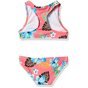Kanu Surf Girls' Addie UPF 50+ Beach Sport Racer Bikini 2-Piece Swimsuit, Peggy Coral, 3T