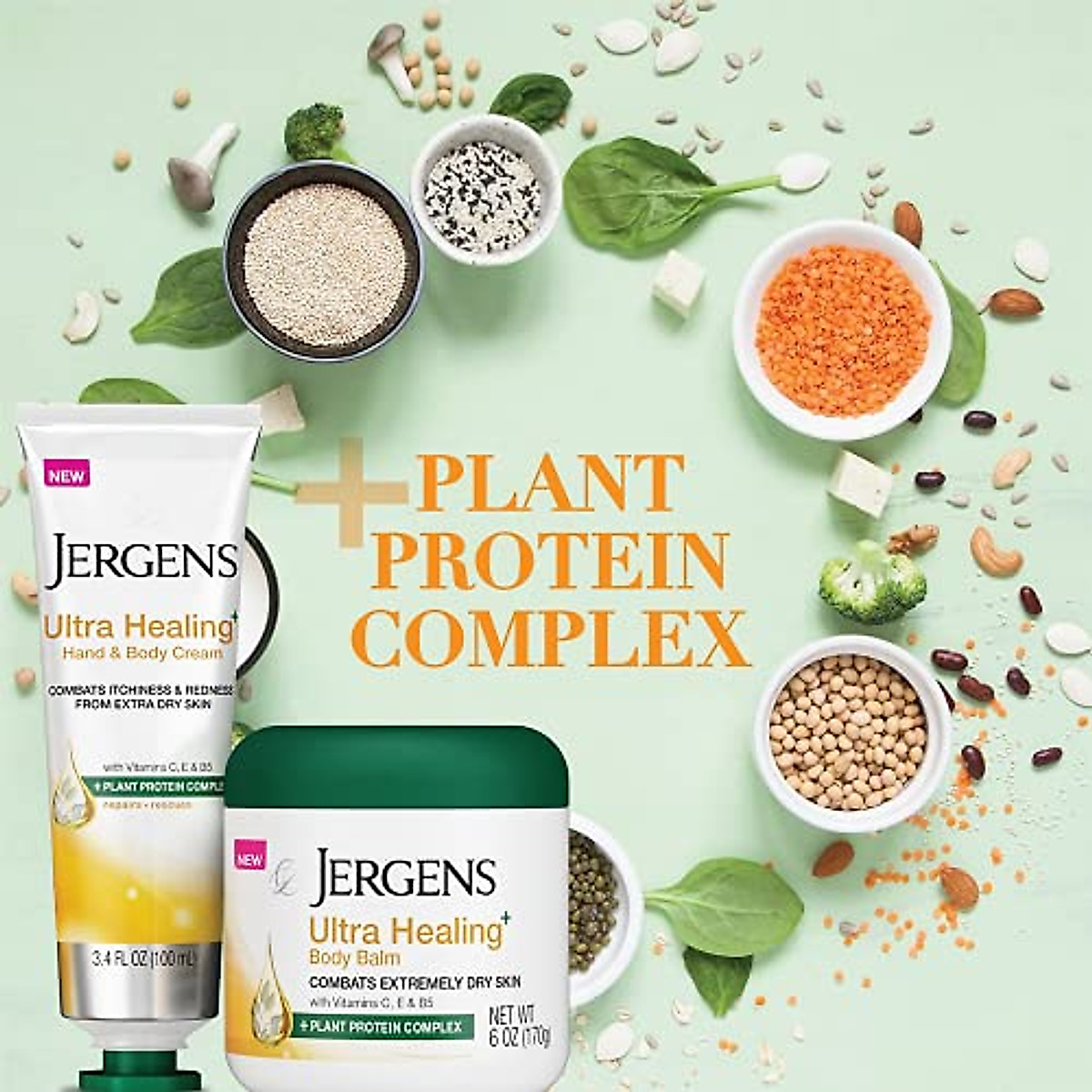 Jergens Ultra Healing Body Balm for Dry Skin, for Extra Dry Skin Relief, 6 Ounces, Formulated with Vitamins C, E and B5 plus Plant Protein Complex