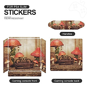 Fairytale Autumnal Scenery Mushroom Lamp Sticker for P-S4 Controller Full Protective Skin Cover Design Wrap Decal Sticker Compatible with P-S4 Print