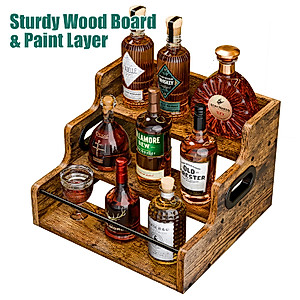 KLM Liquor Bottle Display Shelf, Coffee Syrup Rack Organizer, 3 Step Countertop Liquor Wine Rack, mini bar,liquor cabinet, Home Retro Bar Shelf Stand for Liquor Whiskey, Spirits