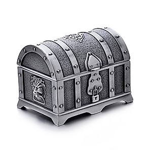 AVESON Rectangle Vintage Metal Treasure Chest Trinket Jewelry Box Gift Box Ring Case for Girls Ladies Women, Small, Tin Color