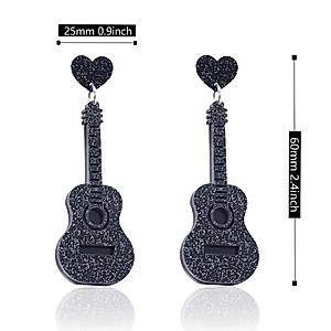Acrylic Cute Music Bass Electric Guitar Earrings Charms Instrument Drop Dangle Jewelry Gifts for Women (Heart Shape- Black)