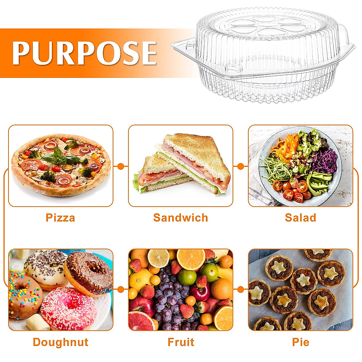 Yoiemivy 40 Pcs 8'' Disposable Pie Containers with Lids Clear Plastic Pie Carrier Round Pie Keeper Storage Dessert Carrier Clamshell Takeout Food Containers for Doughnut Cookies Salad Fruit Vegetable