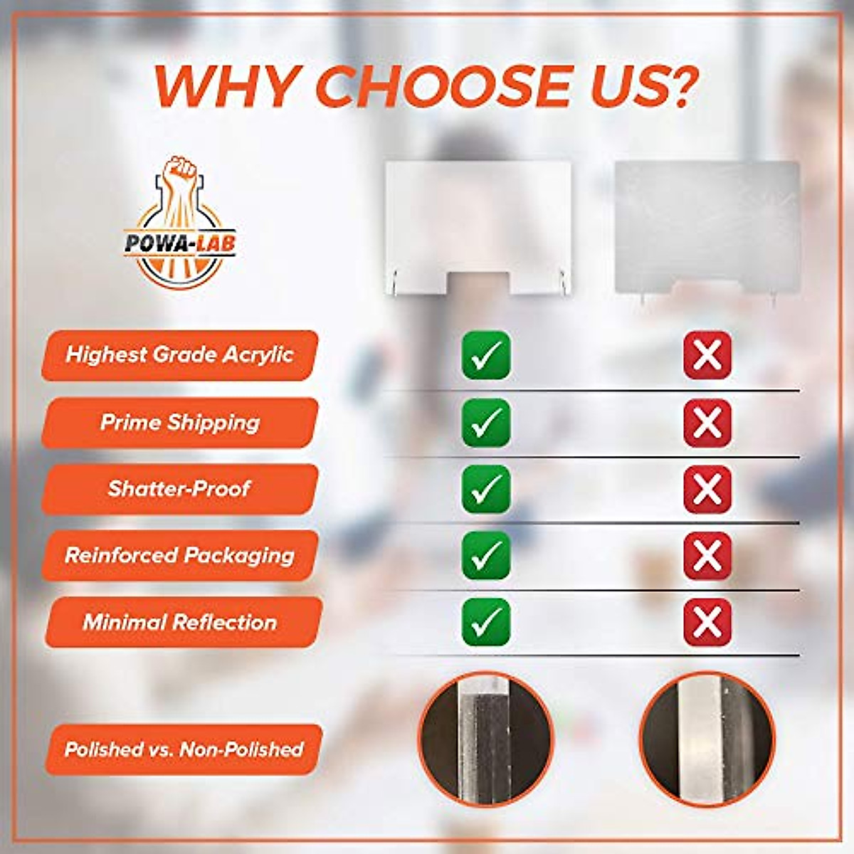 Clear Acrylic Plexiglass Sneeze Guard 36"W x 24"H - Protective Plastic Window Barrier Screen and Shield - Freestanding Portable Germ Protection Shields for Office Desk, Counter, Table and Nail Salon