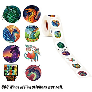 500Pcs Wings of Fire Stickers, 1 Inch Labels with 8 Patterns Decals Rolls Self Adhesive Seals for Scrapbooking Cards Envelopes，for Kids Teens Adults for Birthday Party Decor Supply Reward…