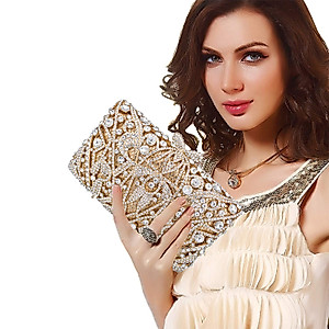 MOSSMON Luxury Crystal Clutch Women Rhinestone Evening Bag for Party and Wedding Gold