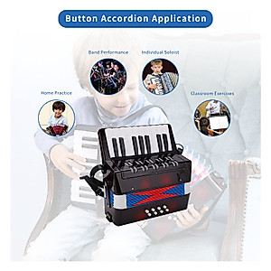Kids Accordion,17 Key 8 Bass Button Mini Accordion Instrument,Toy Accordion Musical Instrument with Retractable Leather Strap for Child Children Kids Beginners Student Educational