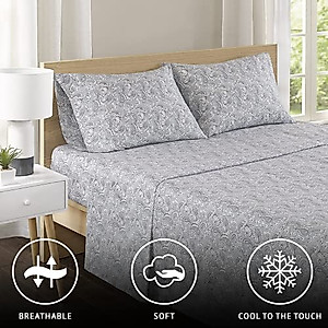 Comfort Spaces 100% Cotton Sheet Set Breathable, Lightweight, Soft with 14" Elastic Pocket Fits up to 16" Mattress, All Season Cozy Bedding, Matching Pillow Case, Cal King Paisley Multi 4 Piece