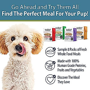 JustFoodForDogs Pantry Fresh Dog Food Variety Pack, Complete Meal or Dog Food Topper, Beef, Chicken, Turkey, & Lamb - 12.5 oz (Pack of 8)