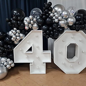 Black and Silver Balloon Garland Arch Kit, 102pcs Black Silver Confetti Latex Balloons for Birthday Bridal Shower Wedding Engagement Anniversary Graduation Theme Decorations