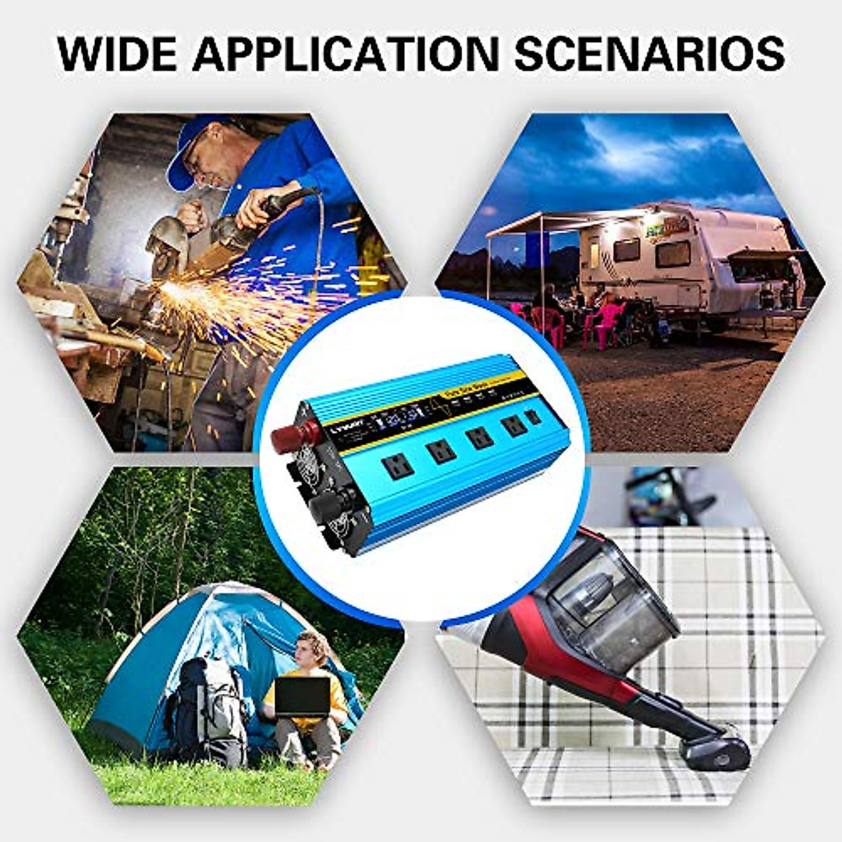 LVYUAN Pure Sine Wave Inverter 3000 Watt Inverter 12V to 110V DC to AC with Remote Controller, LCD Display 4 AC Sockets and 4 USB Ports for Car Truck Solar Power (3000W with Remote Controller) Blue