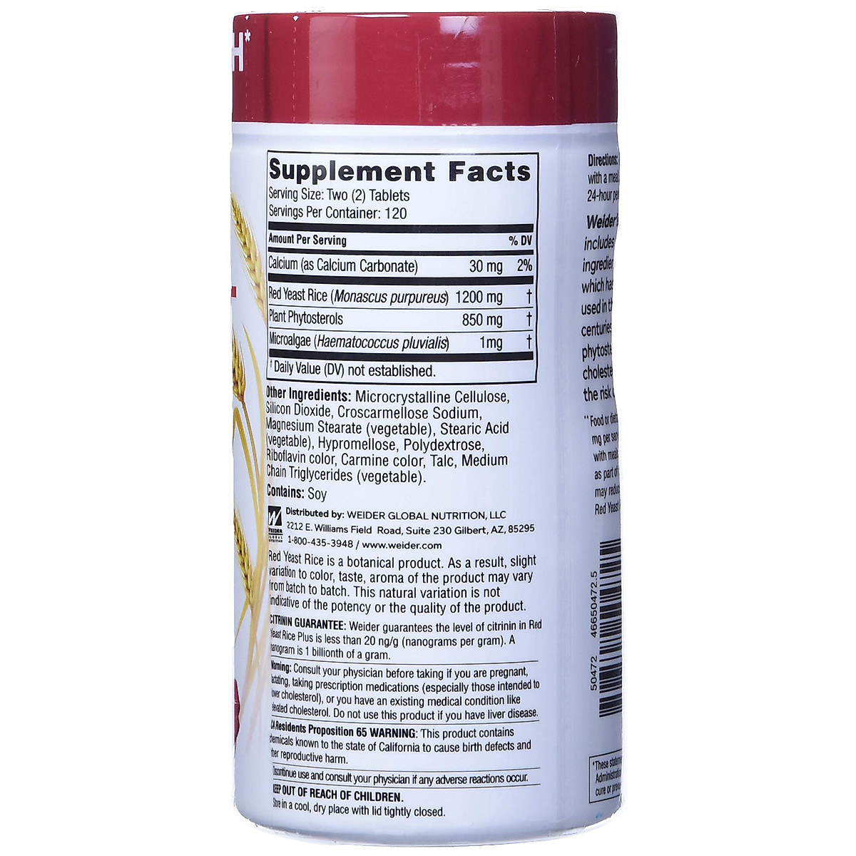 Weider Red Yeast Rice Plus 1200 mg Dietary Supplement 240 Tablets, 240Count