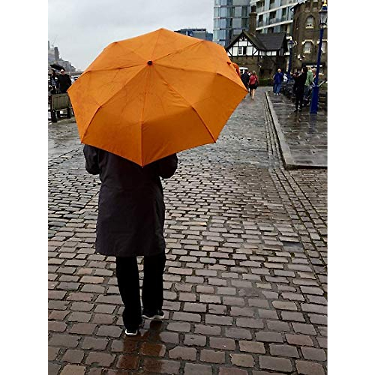 Lewis N. Clark Travel Umbrella Windproof & Water Repellent Fabric, Automatic Open Close & 1 Year Warranty, Orange