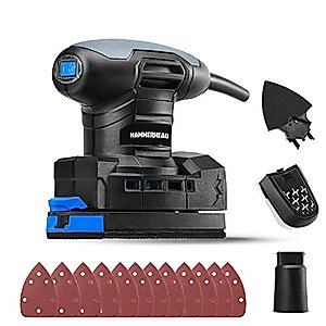 Hammerhead 1.4-Amp Multi-Function Detail Sander with 12pcs Sandpaper, Dust Collection System, and Detail Attachment - HADS014