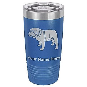 LaserGram 20oz Vacuum Insulated Tumbler Mug, Bulldog Dog, Personalized Engraving Included (Dark Blue)