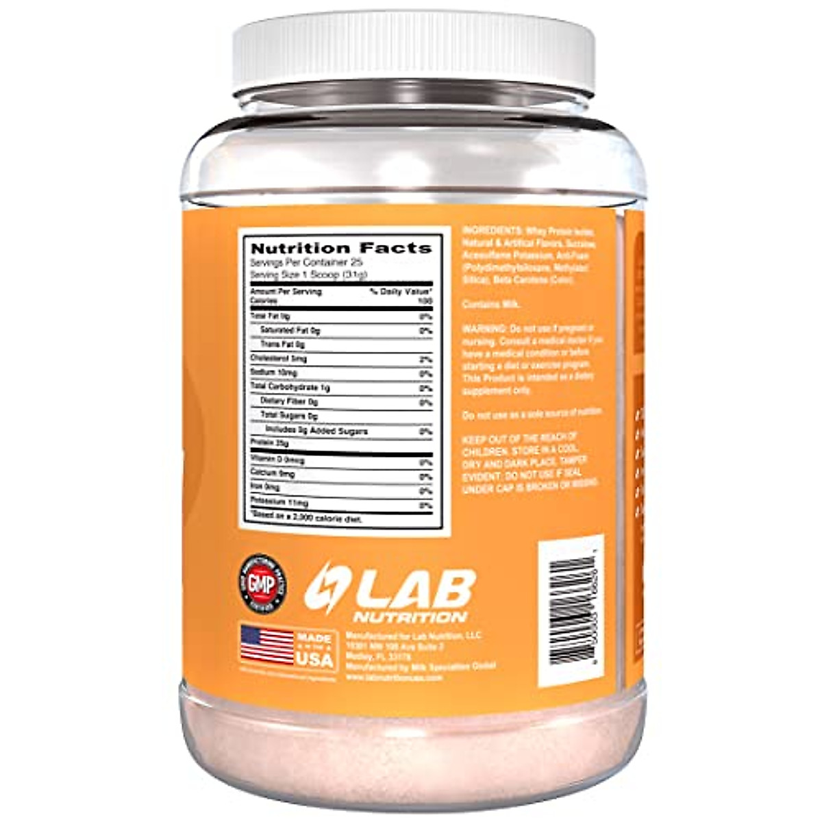 Lab Nutrition Advance Clear Isolate Protein, 100% Whey Protein Powder, Gluten Free, Zero Sugar, Keto Friendly, 25g Protein, 1.70 lb, Peach Mango Flavored - 25 Servings