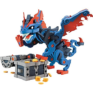 Bloco Toys Treasure Keeper Dragon | STEM Toy | DIY Building Construction Set (240 Pieces), Grey, Blue, Orange