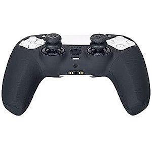 YoRHa Grip Texture Silicone Cover Skin Case for PS5 Dualsense Controller x 1(Black) with Pro Thumb Grips x 8