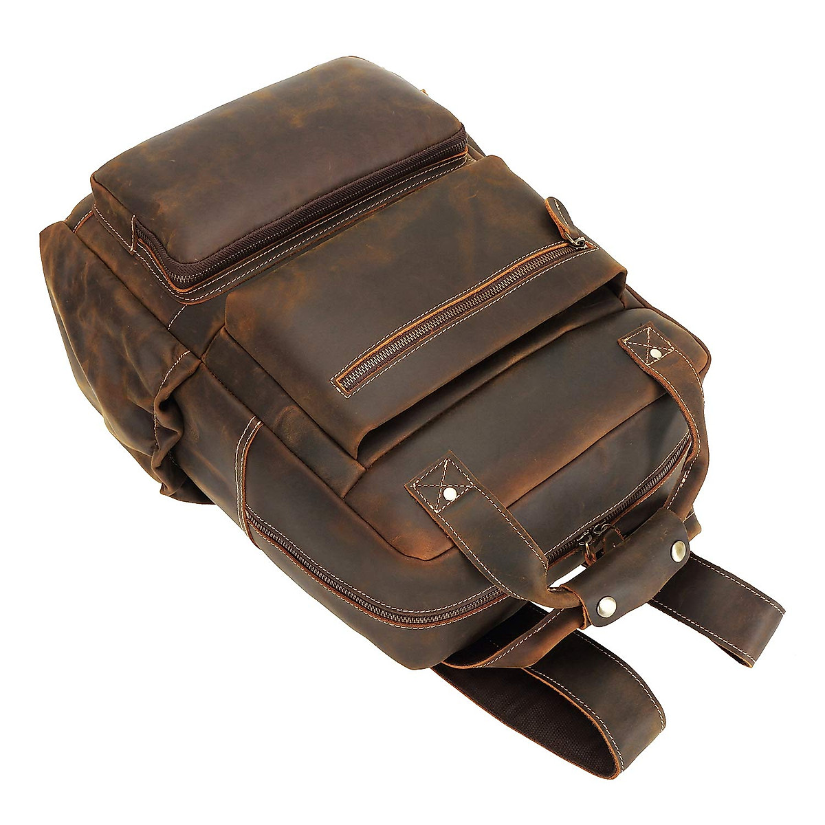 Polare Full Grain Leather 17.3‘’ Backpack Laptop Bag Camping Travel Rucksack Fits 15.6'' Laptop Dark Brown