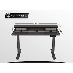 CubiCubi Electric Standing Desk with Double Drawers, 48x24 Inch Height Adjustable Sit Stand Desk with Storage Shelf, Home Office Computer Workstation, Black