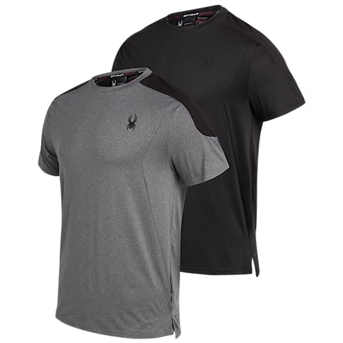Spyder Men's Athletic T-Shirt - 2 Pack Dry Fit Short Sleeve Performance Sports Tee (S-XL), Size Large, Black/Grey