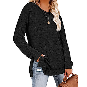 Aokosor Black Sweatshirts for Women 2024 Casual Fall Clothes Long Sleeve Tops Oversized XL