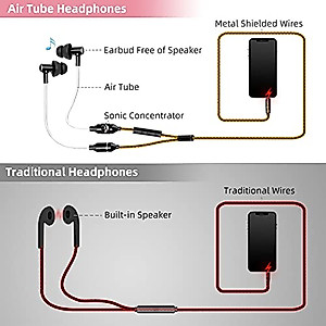 ibrain Air Tube Headphones EMF Free Airtube Earbuds Wired Air Tube Headset with Microphone in Ear Airtube Earphones Noise Cancelling with Patented Technology for Safe Listening - Black