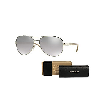 BURBERRY BE3080 10056V 59M Silver/Light Grey Mirror Gradient Silver Pilot Sunglasses For Women+ BUNDLE With Designer iWear Complimentary Eyewear Kit