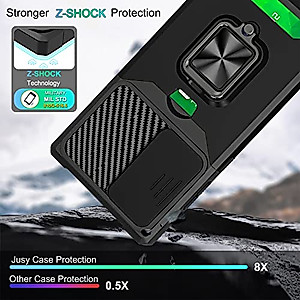 Jusy Wallet Case for Samsung Galaxy S22 Ultra & 2 Screen Protectors, with Sliding Camera Cover, Card Holder Slot and Magnetic Kickstand Ring, Heavy Duty Case Military Grade Cover (Black)