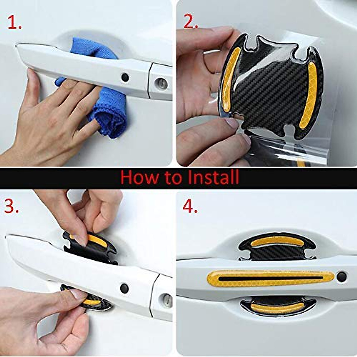 WindCar Car Door Handle Reflective Stickers Universal Auto Door Handle Scratch Cover Guard Protective Film Pad with Safety Reflective Strips 8 Pack (Blue color)