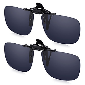READOPTICS Clip on Sunglasses for Prescription or Non Prescription Specs, Polarized UV Protection, Flip Up Lightweight Lenses Attach Easily. 2 Pack Read Optics