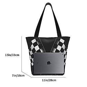 SLAFD Waterproof Women Canvas Shoulder Bag, Checkered Flags Race Car Flag Casual Handbag Shopping Bag Travel Beach Tote Bag for Women Ladies