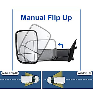 JZSUPER Towing Mirrors fit for 2010-2018 Ram 1500 Ram 2500 Ram 3500 2009 2010 Dodge Ram 1500 with Heated Power Puddle Lamp LED Turn Signal Lights Temperature Sensor Flip Up Pickup Truck