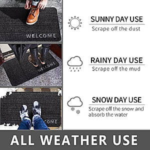 LYGLIGH Welcome Door Mat Outdoor: Sturdy Front Door Mats Indoor Entrance, Stain and Fade Resistant, Non-Slip Low Profile Washable Doormat, Trap Dirt and Moisture Floor Mat, 35"x24", Dark Gray.