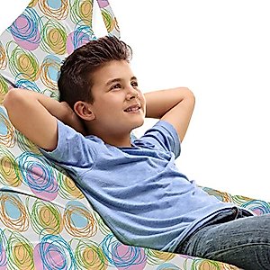 Ambesonne Grunge Lounger Chair Bag, Contemporary Illustration of Scribbled Vibrant Blots or Circles Drawn by Hand, High Capacity Storage with Handle Container, Lounger Size, Multicolor