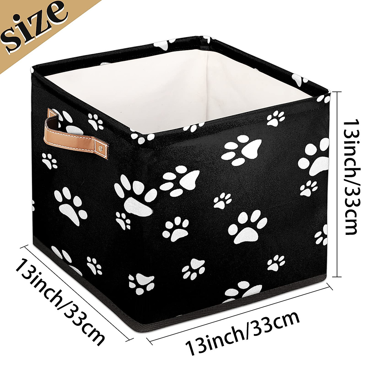 Dog Paw Print Storage Basket for Closet, Animal Puppy Footprint Storage Bins with Handles, Foldable Storage Cube Boxes for Toys Shelves Pantry Nursery Organizing