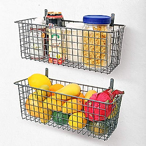 4 Set [Extra Large] Hanging Wall Basket for Storage, Wall Mount Sturdy Steel Wire Baskets, Metal Hang Cabinet Bin Wall Shelves, Rustic Farmhouse Decor, Kitchen Bathroom Organizer, Industrial Gray
