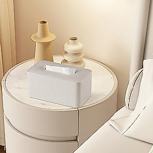 MEIBOOCH PU Leather Tissue Box Cover with Magnetic Closure, Square Tissue Box Holder with Rounded Edges Design (Beige, Rectangular)