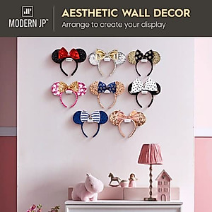 Modern JP Adhesive Hooks for Disney Ears (16-Pack) - Minimalist Disney Ear Holder, No Drilling Headband Holder Design, Strong Hold Headband Organizer - USA Patented, Clear