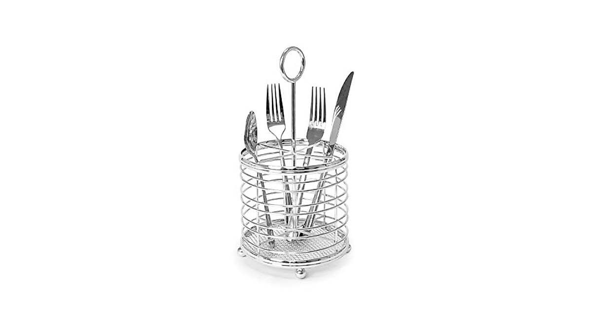 Modern Chrome Cutlery Caddy - Organize Utensils Easily