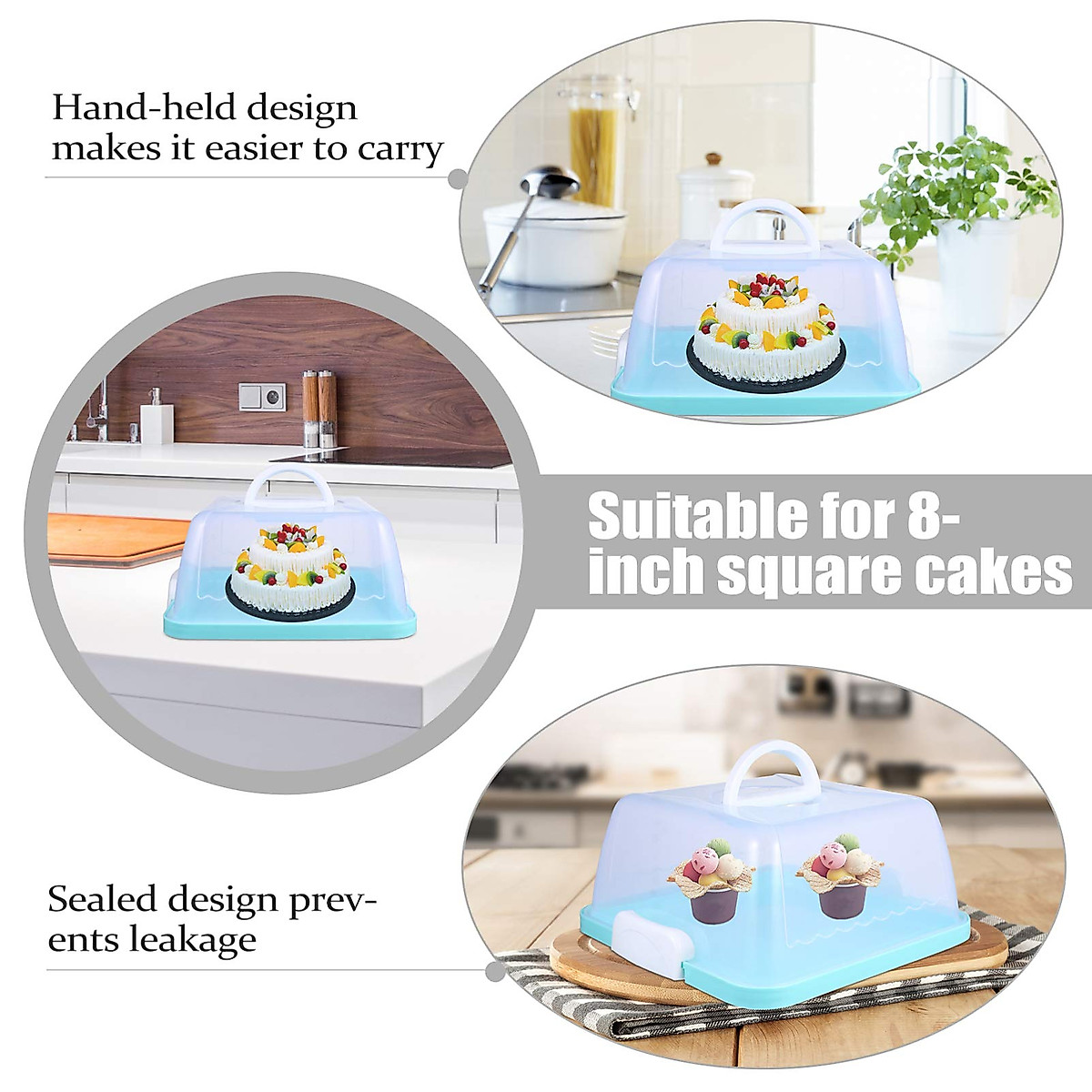 ABOOFAN Cake Carrier Square Cake Server with Lid and Handle Portable Loaf Cake Container Food Storage Keeper Dome for Birthday Wedding Cake Holder Blue